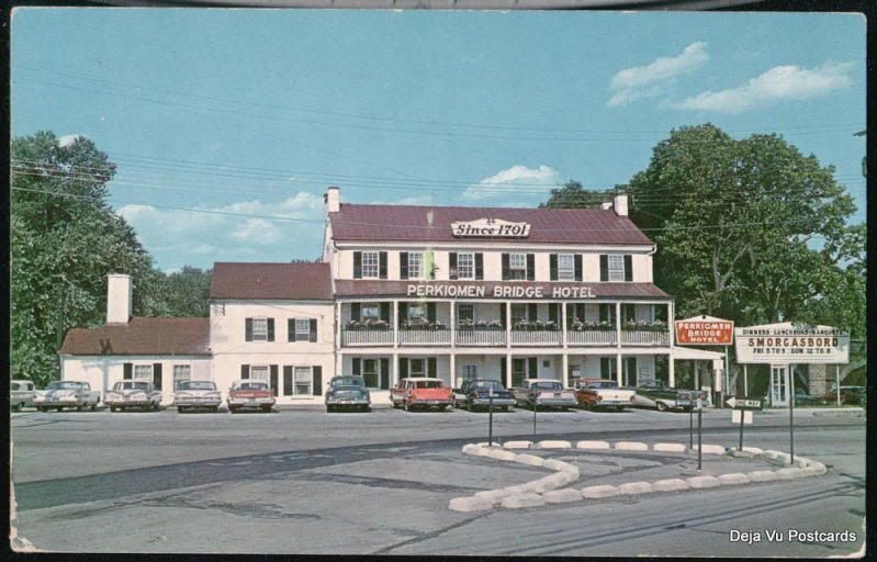 COLLEGEVILLE PA Perkiomen Bridge Hotel Vtg 1950's Cars Postcard Early ...